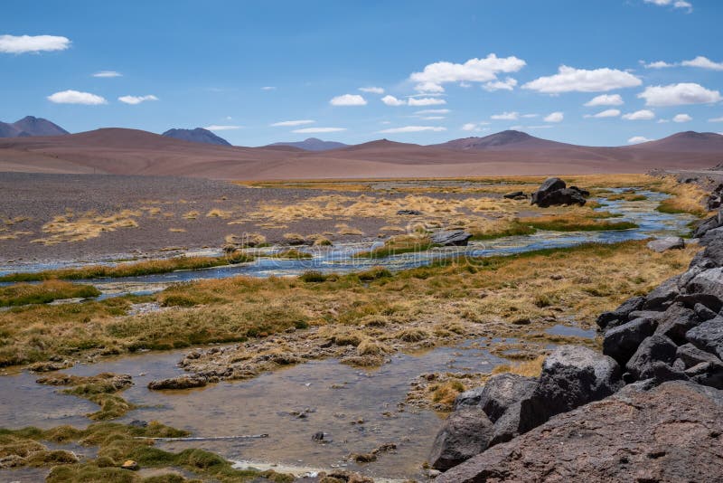 Lagoon Quepiaco and Volcano Acamarachi, Chile Stock Photo - Image of ...