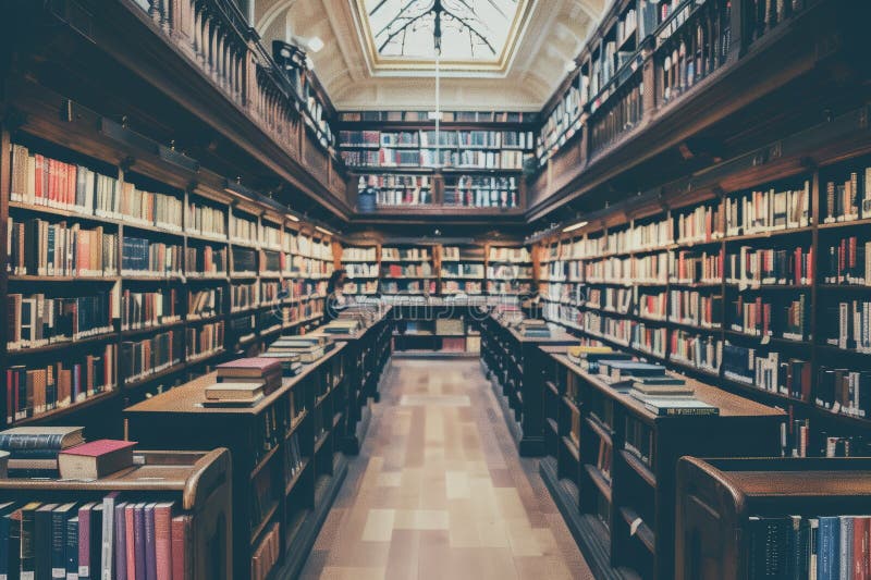 A View of a Quiet Library with Bookshelves and Study Desks, Quiet ...