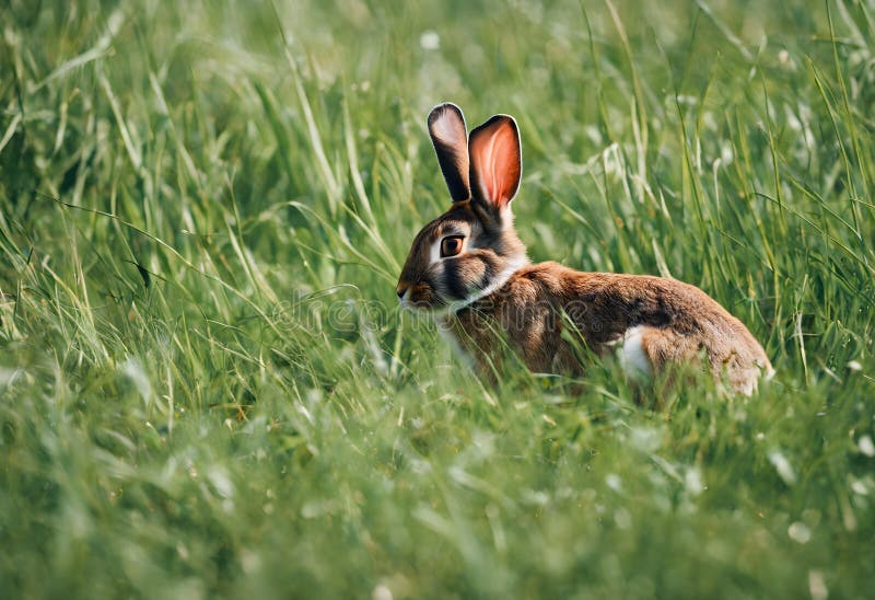 A View of a Rabbit in the Grass Stock Illustration - Illustration of ...