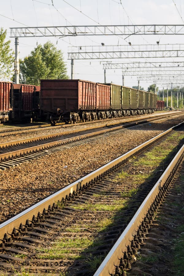 View on Railroad Track and Cargo Train Stock Photo - Image of ...