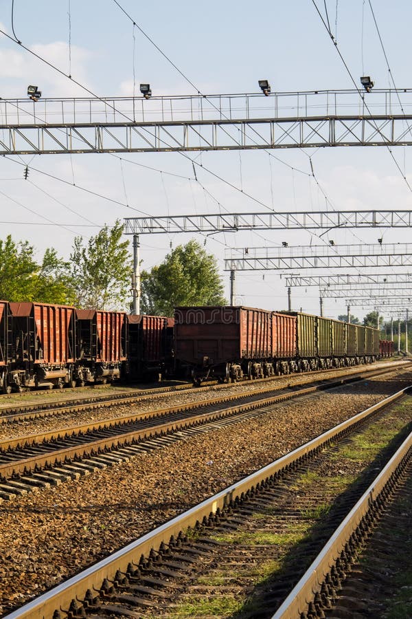 Cargo Train Carrying Military Vehicles on Railway Flat Wagons Stock ...