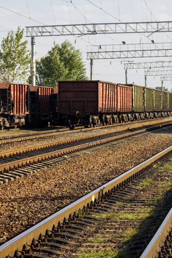 View on Railroad Track and Cargo Train Stock Photo - Image of rail ...