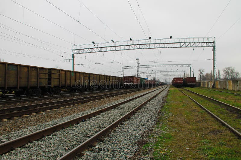 View on Railroad Track and Cargo Trains Stock Image - Image of cargo ...