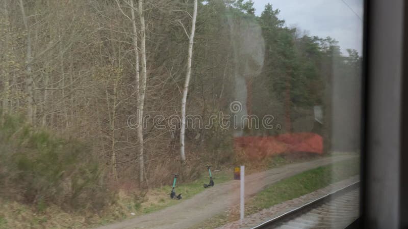 View on Railroad Track from the Window of Fast Train. 4K Interior View ...