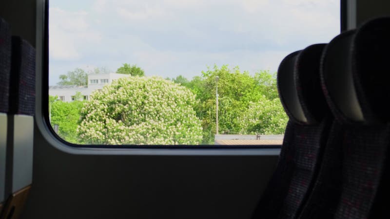 View on Railroad Track from the Window of Fast Train. 4K Interior View ...