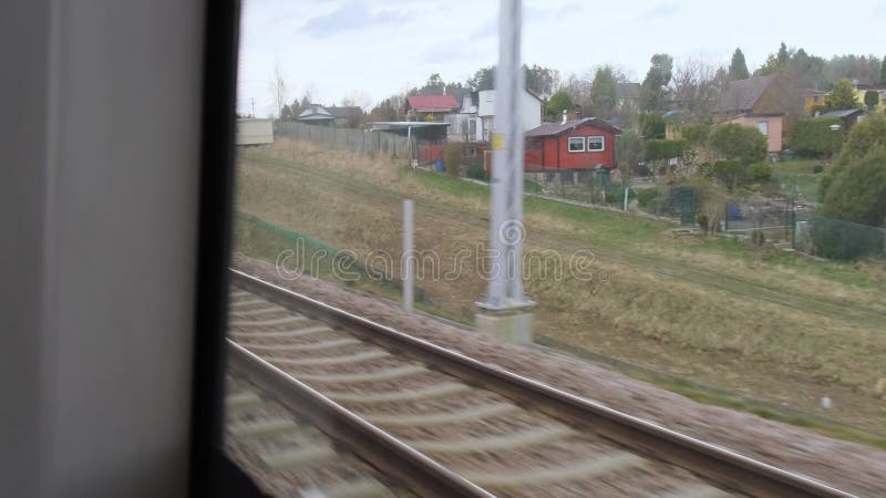 View on Railroad Track from the Window of Fast Train. 4K Interior View ...