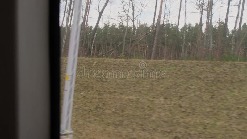 View on Railroad Track from the Window of Fast Train. 4K Interior View ...