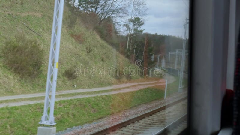 View on Railroad Track from the Window of Fast Train. 4K Interior View ...