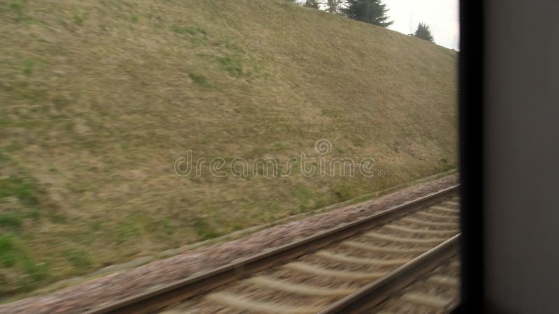 View on Railroad Track from the Window of Fast Train. 4K Interior View ...