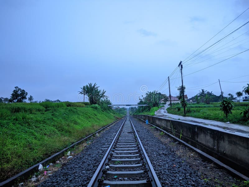 View of Railroad Tracks with Beautiful Rice Fields beside it in the ...