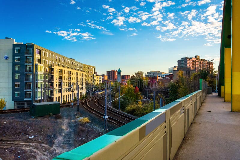 View of Railroad Tracks and Buildings from a Bridge in Baltimore Stock ...