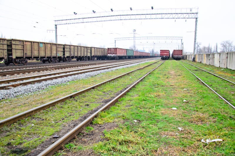 View on Railroad Tracks and Cargo Train Stock Photo - Image of railroad ...
