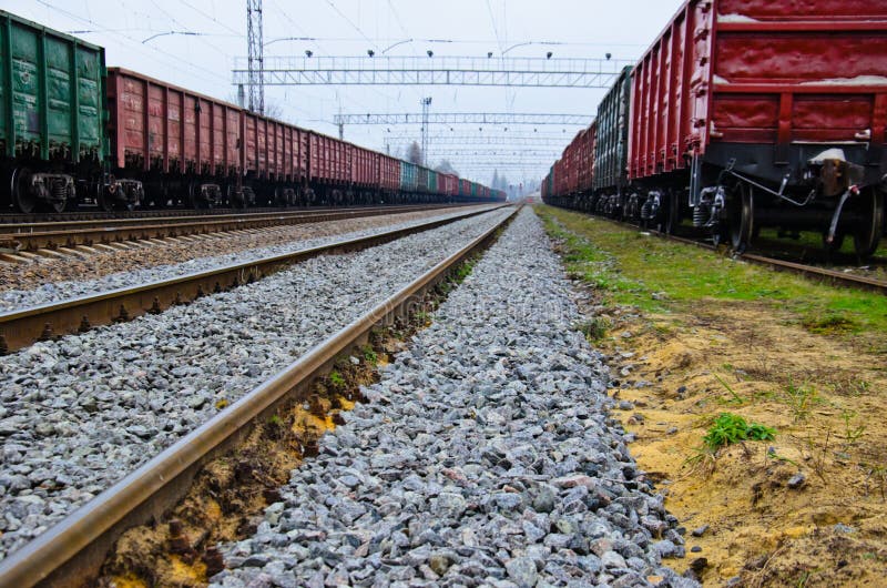 View on Railroad Tracks and Cargo Train Stock Photo - Image of ...