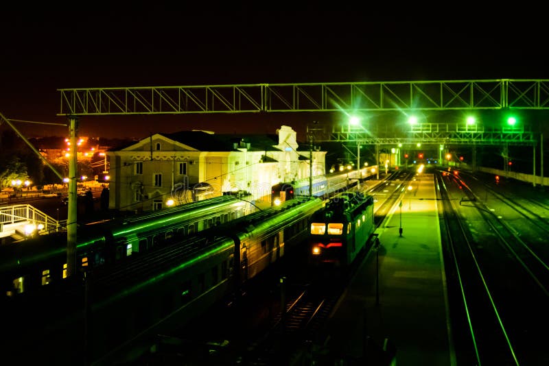 View on the Railway Station at Night Stock Image - Image of line ...