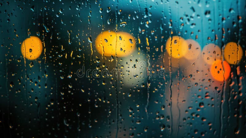 A View of a Rain Covered Window with Lights in the Background, AI Stock ...
