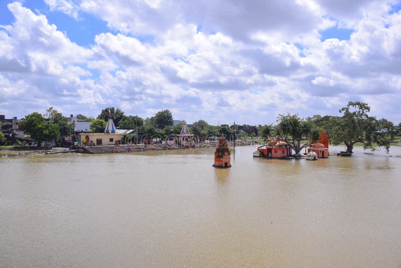 View of Rain in Flood, Temple Inside the River and Beautiful Clouds in ...