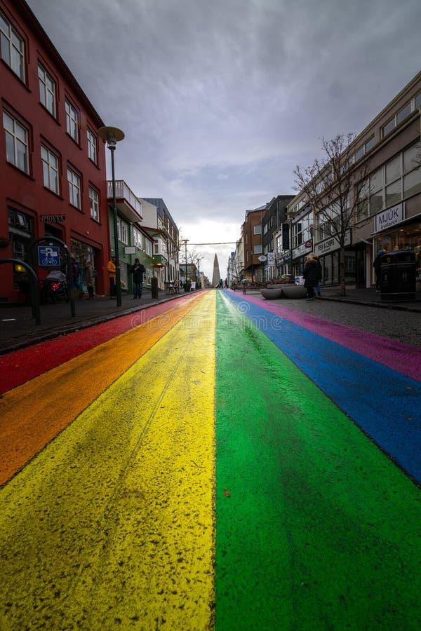 Rainbow Colored Road in Reykjavik, Iceland Editorial Stock Photo ...