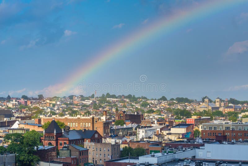 View of a Rainbow Over Upper Fells Point, Baltimore, Maryland Stock ...