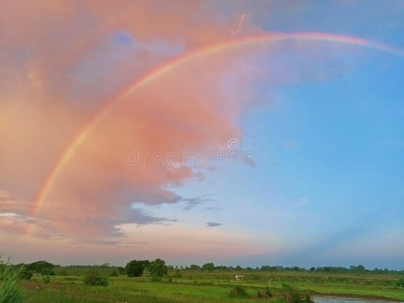 The View of the Rainbow and Sunset Becomes One Beauty Stock Image ...
