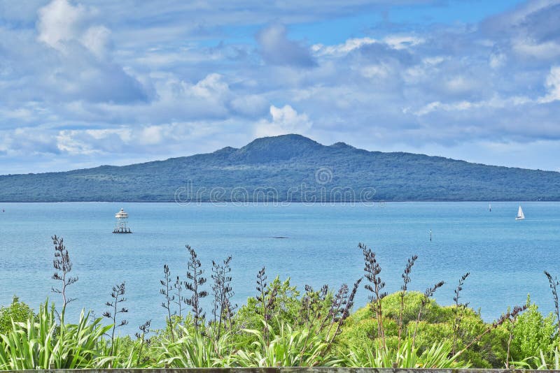 View of Rangitoto Dormant Volcano Island Stock Photo - Image of rock ...