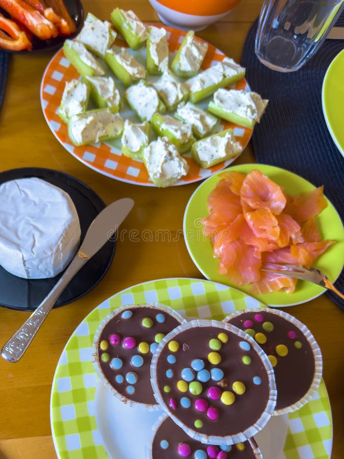 View of a Real Breakfast Table with Various Foods Stock Photo - Image ...