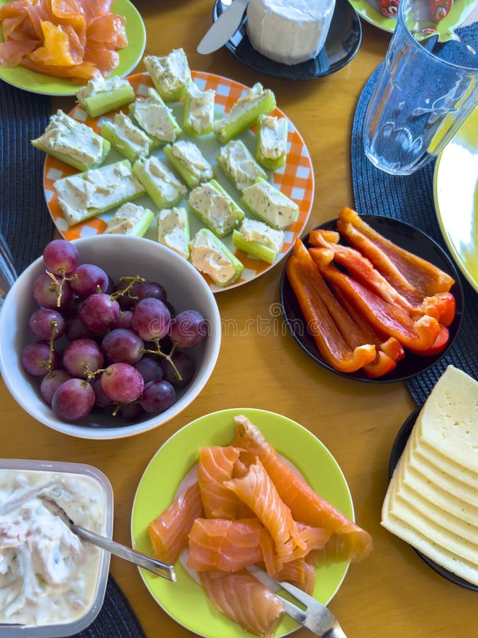 View of a Real Breakfast Table with Various Foods Stock Photo - Image ...