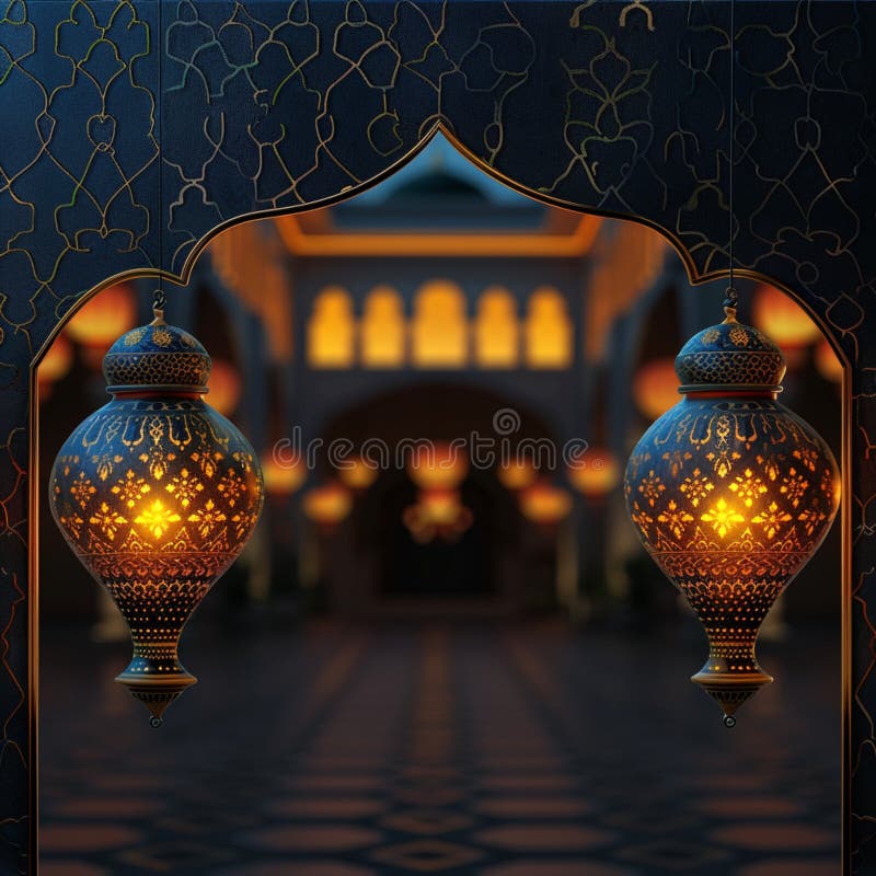 View Realistic Ramadan Background with Illuminated Lantern Casting a ...