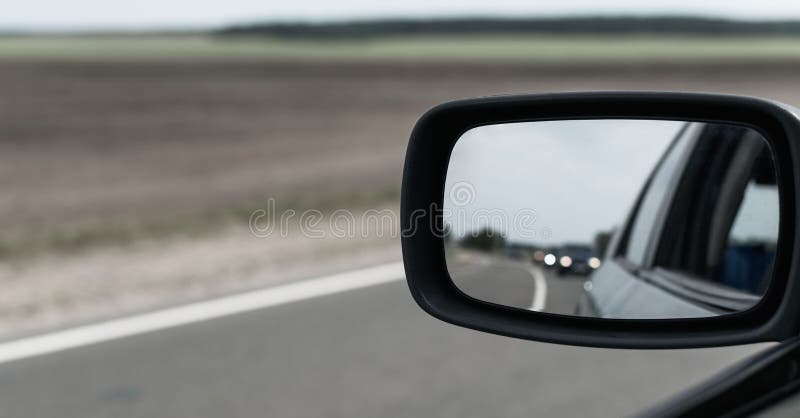 View in the Rearview Mirror of the Car Stock Image - Image of landscape ...