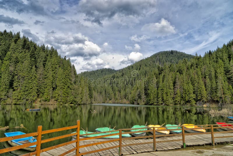 View of the Red Lake Romania Stock Image - Image of travel, boats: 79392157