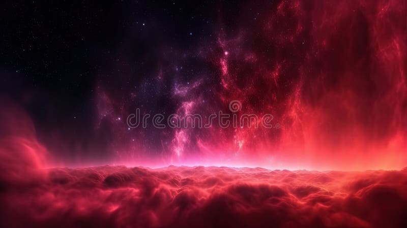 A View of a Red and Pink Sky with Stars and Clouds Stock Illustration ...