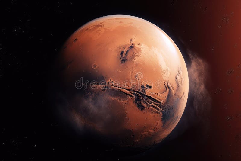 View of Red Planet with Its Dust Storms Visible in the Atmosphere Stock ...