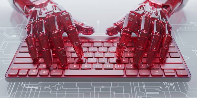 View on Red Robot Hands Typing Text on Red Kyepad Stock Illustration ...