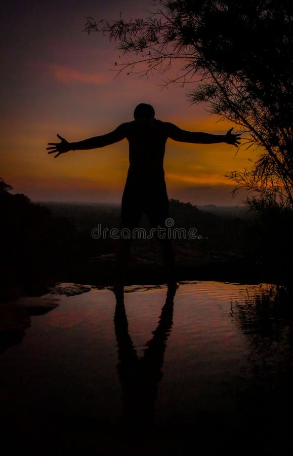 View of Reflection with the Man in Dark Night Stock Image - Image of ...