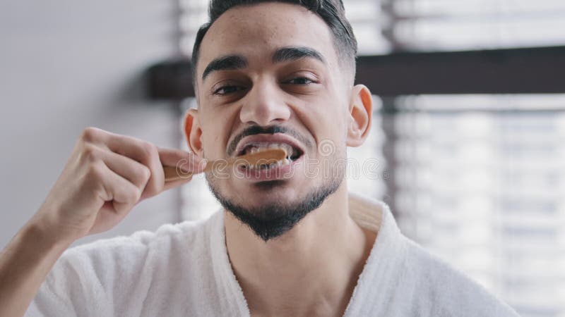 View Of Reflection In Mirror Close Up Man Male Face Arab Millennial