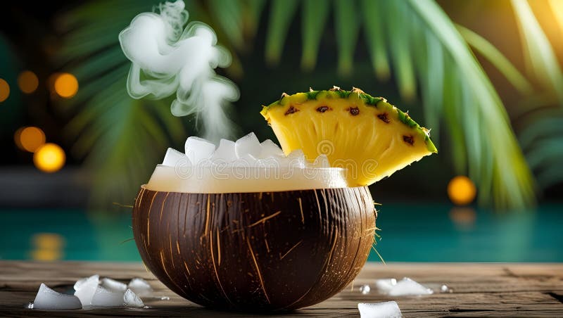 A Refreshing Tropical Cocktail in a Coconut Shell with a Pineapple ...