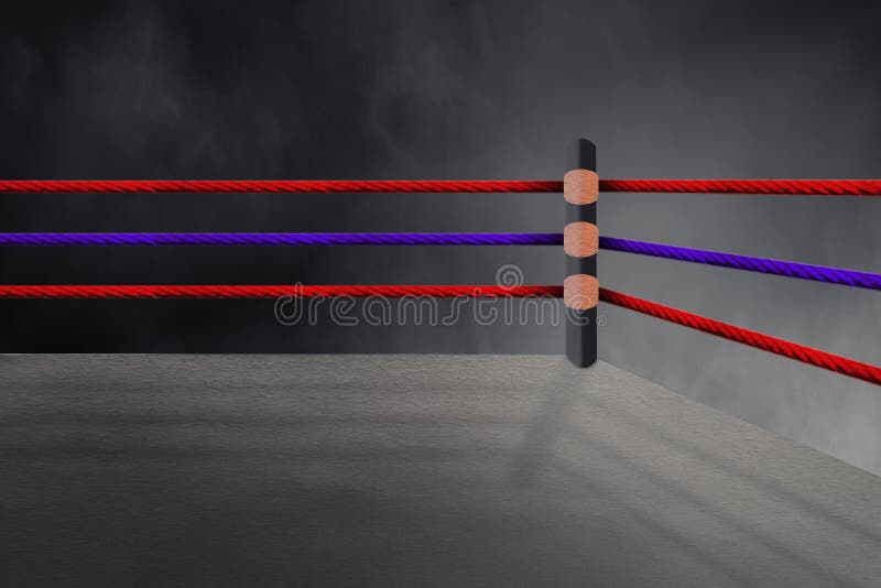 View of a Regular Boxing Ring Surrounded by Red Ropes Spotlit Stock ...