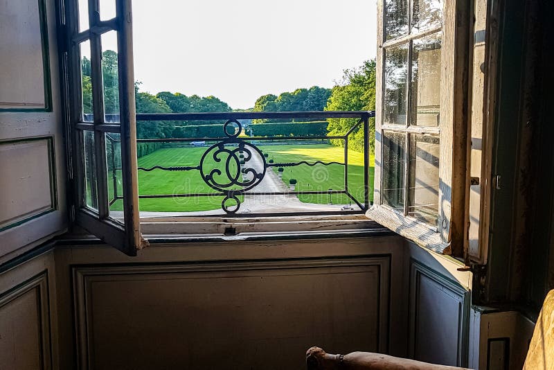 View of the Regular Park through a Window with Bars. Stock Image ...