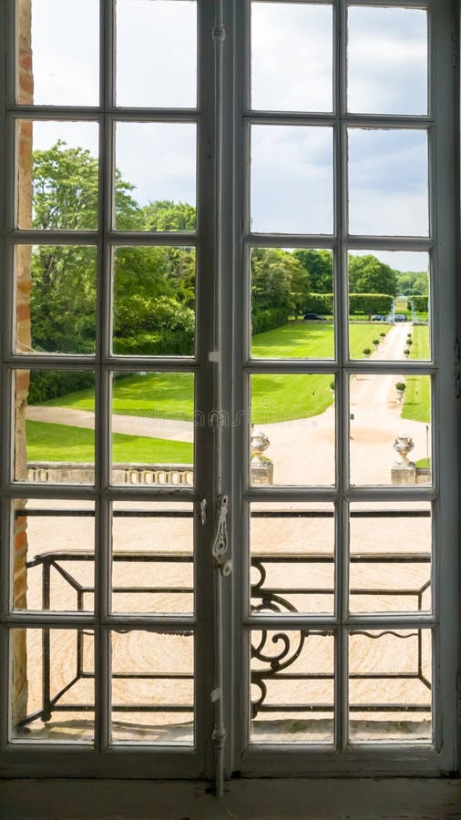 View of the Regular Park through a Window with Bars. Stock Image ...