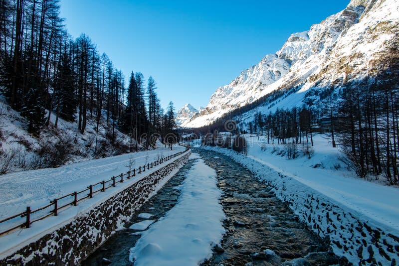 View of Remes Valley in Valle D Aosta Stock Photo - Image of snow ...