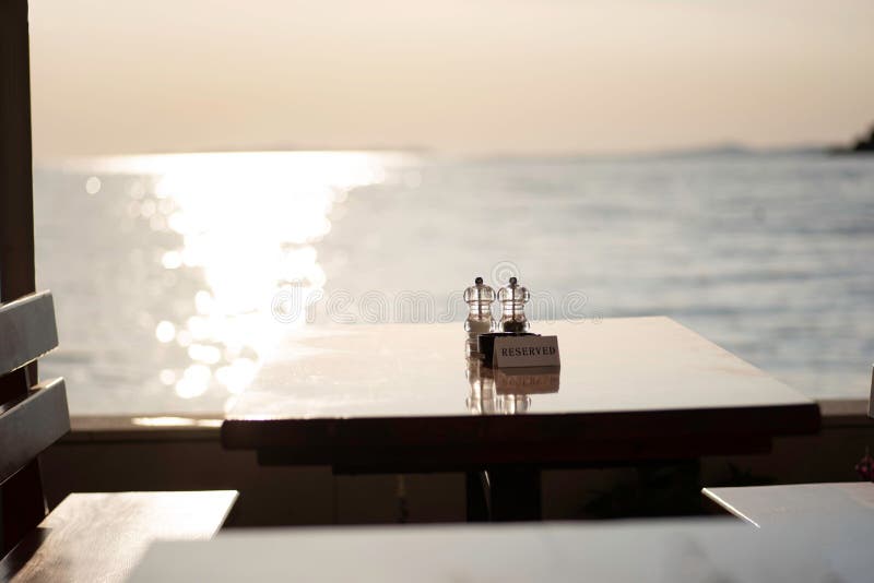 View of the Reserved Table in a Seaside Restaurant Stock Photo - Image ...