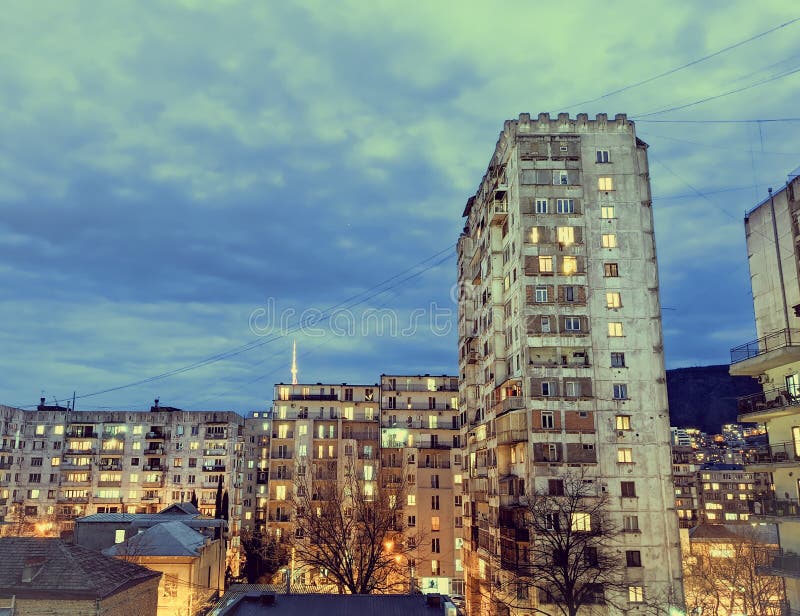 View of the Residential Buildings at Night. Stock Photo - Image of ...