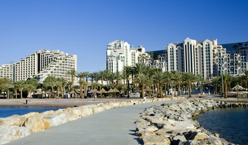 View on Resort Hotels in Eilat City, Israel Stock Image - Image of ...