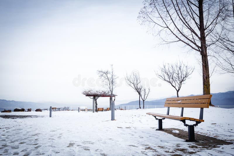 View of Rest Area in Winter Stock Image - Image of japan, mountain ...