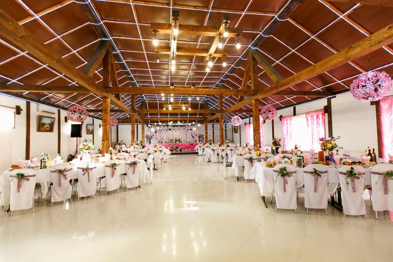 A View on a Restaurant Hall Dressed in Pink and White Colors Stock ...