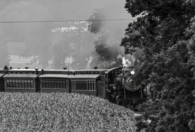 View of a Restored Steam Passenger Train Approaching Around a Curve in ...