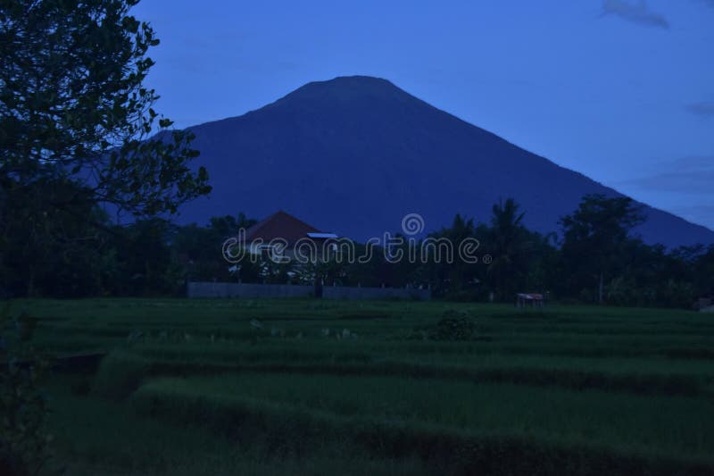 View of Rice Fields and Mount Ciremai in Kuningan at 05:38, West Java ...