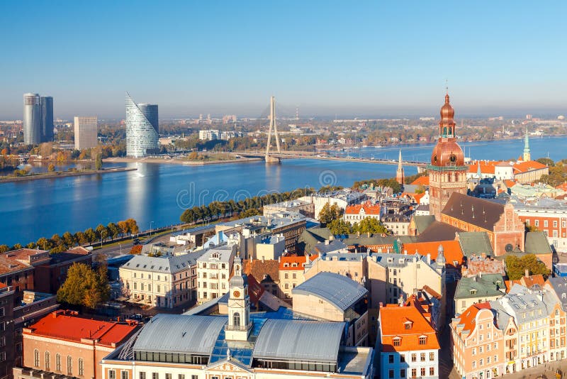 View of Riga and the Daugava River from Above Stock Photo - Image of ...