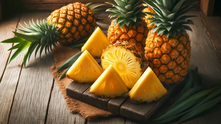 View of Ripe Pineapple Fruit Cut in Half and in Triangle Shapes Stock ...