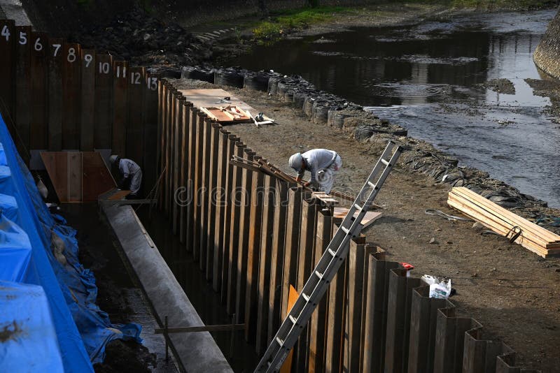 A View of River Bank Construction. Stock Image - Image of embankment ...