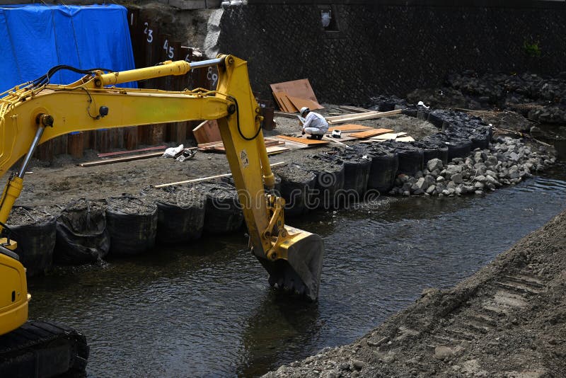 A View of River Bank Construction. Editorial Photo - Image of digger ...